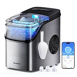GoveeLife Smart Ice Maker Countertop, Portable Ice Machine with Voice Control, 9 Ice Cubes in 6 Minutes 3 Sizes, 26lbs/24Hrs, Self Cleaning RGB Lights, Quiet Ice Maker with Scoop for Kitchen Silver