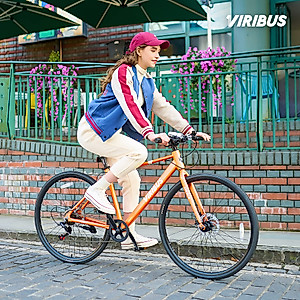 Viribus Road Bike, Mens Womens Bike, 700C Hybrid Bike, Adults Bike Lightweight Medium Aluminum Frame, City Bike for Adults with 7 Speed Derailleur, Bike for Commuting Touring 28 inch, Orange