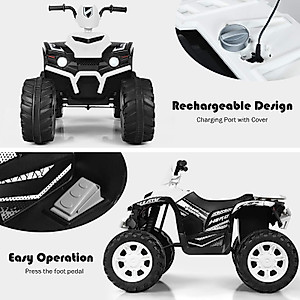 Costzon Kids ATV, 12V Battery Powered Electric Vehicle w/LED Lights, High & Low Speed, Horn, Music, USB, Treaded Tires, Ride on Car 4 Wheeler Quad for Boys & Girls Gift, Ride on ATV (White)