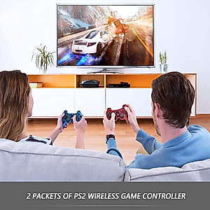 NATGLOW Wireless Controller for PS2, 2.4G Double Shock Game Controller Remote 2 Pack 1