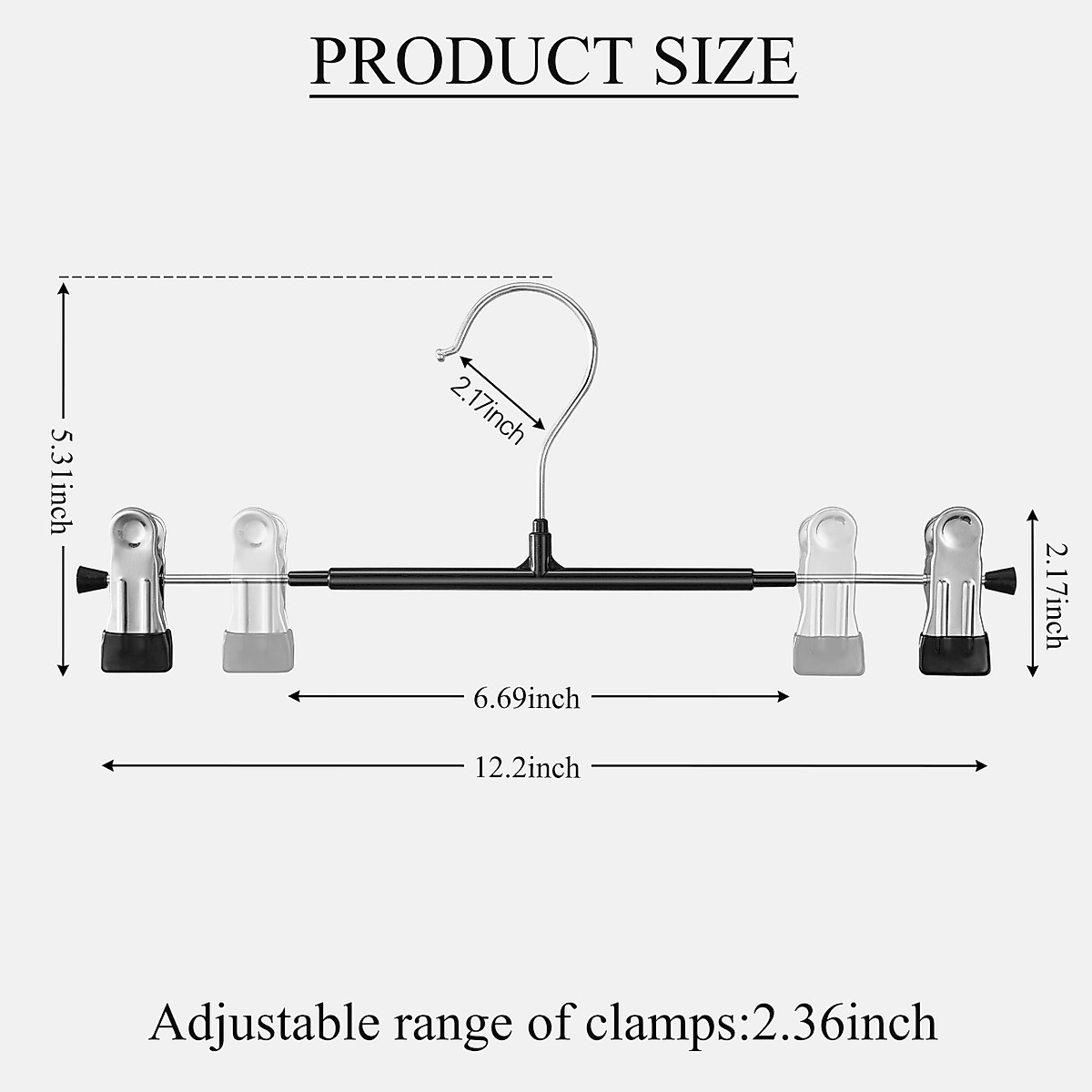 Bumodel 20 Pack 12Inch Heavy Duty Pants Skirt Hangers with Clips,Metal Trousers Hanger for Jeans Black Non Slip Women Shorts Hangers Saving Space Clothing Hanger for Adult,Men,Children,Kid,Baby