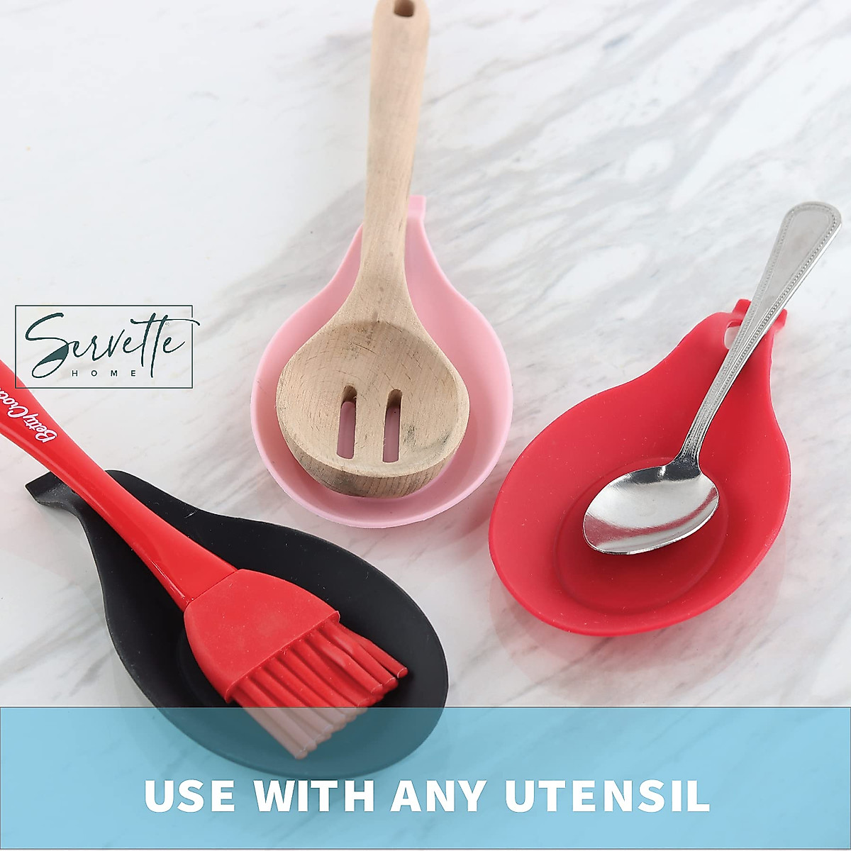 Round Silicone Spoon Rest & 4oz Glass Salt and Pepper Shaker Set (Pink)