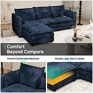 Modular Sectional Sofa, Convertible L Shaped Couch, 4 Seat Sofa Set with Chaise, Comfy Cloud Couches for Living Room, 110 inch Width Modern Sofa Couch, Chenille (Dark Blue, 3 Seats with Ottoman)