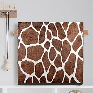 Storage Basket Animal Giraffe Skin Print Collapsible Storage Bin with Handles Large Canvas Storage Cubes Toy Basket for Shelves Closet Nursery Cabinet Living Room Organizer 13x13x13"