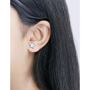 Dazzlingrock Collection Round Natural White Diamond Star Fashion Stud Earrings for Women (0.20 ctw, Color I-J, Clarity I1-I2) in 14K White Gold