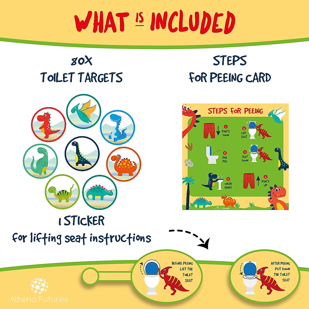 ATHENA FUTURES Potty Training Chart for Toddlers Magnetic Reuseable - Dinosaur Design and Dinosaur Potty Training Toilet Targets