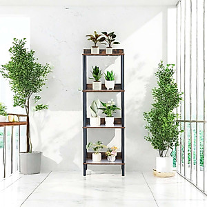 AKACIJA Bookshelf Small Book Shelf, 4 Tier Shelf Office Bookshelf Wood Narrow Bookcase Industrial Bookshelf Organizer Display Shelf Rack for Bedroom Living Room Home Office (Rustic Brown-15.7" L)