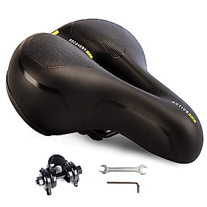 Comfortable Bike Seat Cushion,Wide Bicycle Seat with Dual Shock Absorbing Ball Memory Foam for Men Women,Waterproof Bicycle Hollow Saddle Fits Stationary Road Mountain Exercise Bike