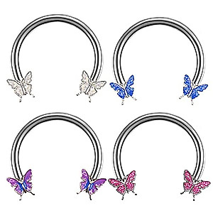 Septum Ring Horseshoe Hoop Ring Nose Rings Cartilage Earring Butterfly Helix Piercing Body Jewelry for Women Men-Pink
