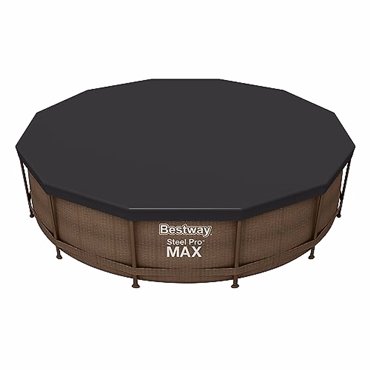 Bestway Flowclear PVC Round 12 Foot Pool Cover for Above Ground Frame Pools with Drain Holes and Secure Tie-Down Ropes, Black (Cover Only)