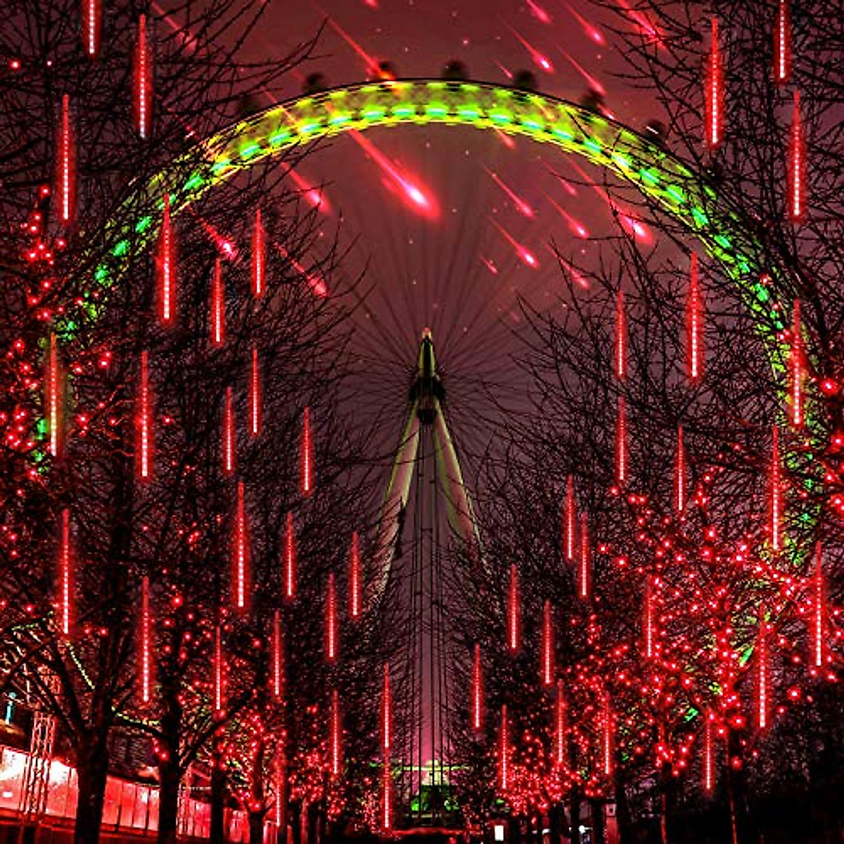 Blingstar Meteor Shower Lights 30CM 10 Tubes 240 LED Christmas Lights Plug in Snowfall LED Lights Outdoor Waterproof Falling Rain Lights for Tree Holiday Porch Yard Patio Roof Party Decoration, Red