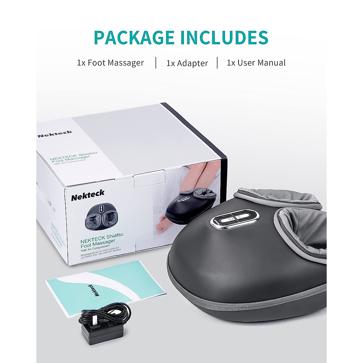 Nekteck Shiatsu Foot Massager Machine with Soothing Heat, Deep Kneading Therapy, Air Compression, Improve Blood Circulation and Foot Wellness,Relax for Home or Office Use(Gray)