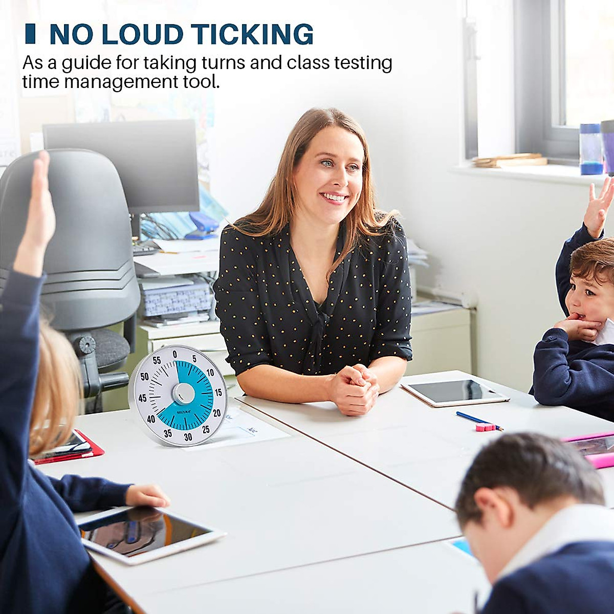 Secura 7.5-Inch Oversize Visual Countdown Timer, 60-Minute Kitchen Timer | Time Management Tool for Kids, Teachers and Adults (Blue)