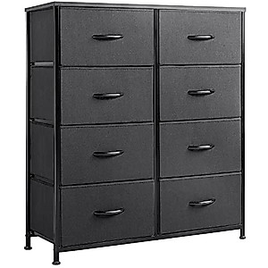Shahoo Tall Dresser for Bedroom with 8 Drawers Wide Chest Storage Tower with Fabric Bins for Closet, Living Room, Hallway, Dormitory, Black
