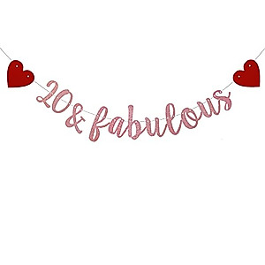WEIANDBO 20 & Fabulous Rose Gold Glitter Banner,Pre-Strung,20TH Birthday / Wedding Anniversary Party Decorations Bunting Sign Backdrops,20 & fabulous