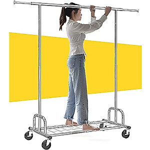 Raybee Clothes Rack Heavy Duty Loads 450LBS, Rolling Clothing Rack with Wheels Commercial Clothes Racks for Hanging Clothes Rack with Wheels Portable Garment Rack