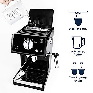 De'Longhi ECP3120 15 Bar Espresso Machine with Advanced Cappuccino System, 9.6 x 7.2 x 11.9 inches, Black/Stainless Steel