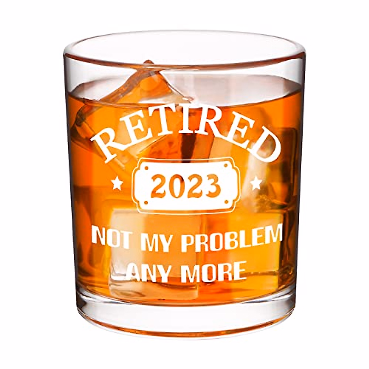 DAZLUTE Retirement Gifts for Men, Retired 2023 Not My Problem Anymore Whiskey Glass, Funny Retired Gifts for Boss Coworker Husband Teacher Friends Dad Grandpa, 10 Oz Old Fashioned Glass