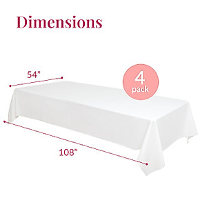 4 White Plastic Tablecloth - 108 X 54 Plastic Table Cloth | Disposable Tablecloths | White Tablecloths | Plastic Table Cover | Tablecloths for BBQ, Party, Fine Dining, Wedding, Outdoor