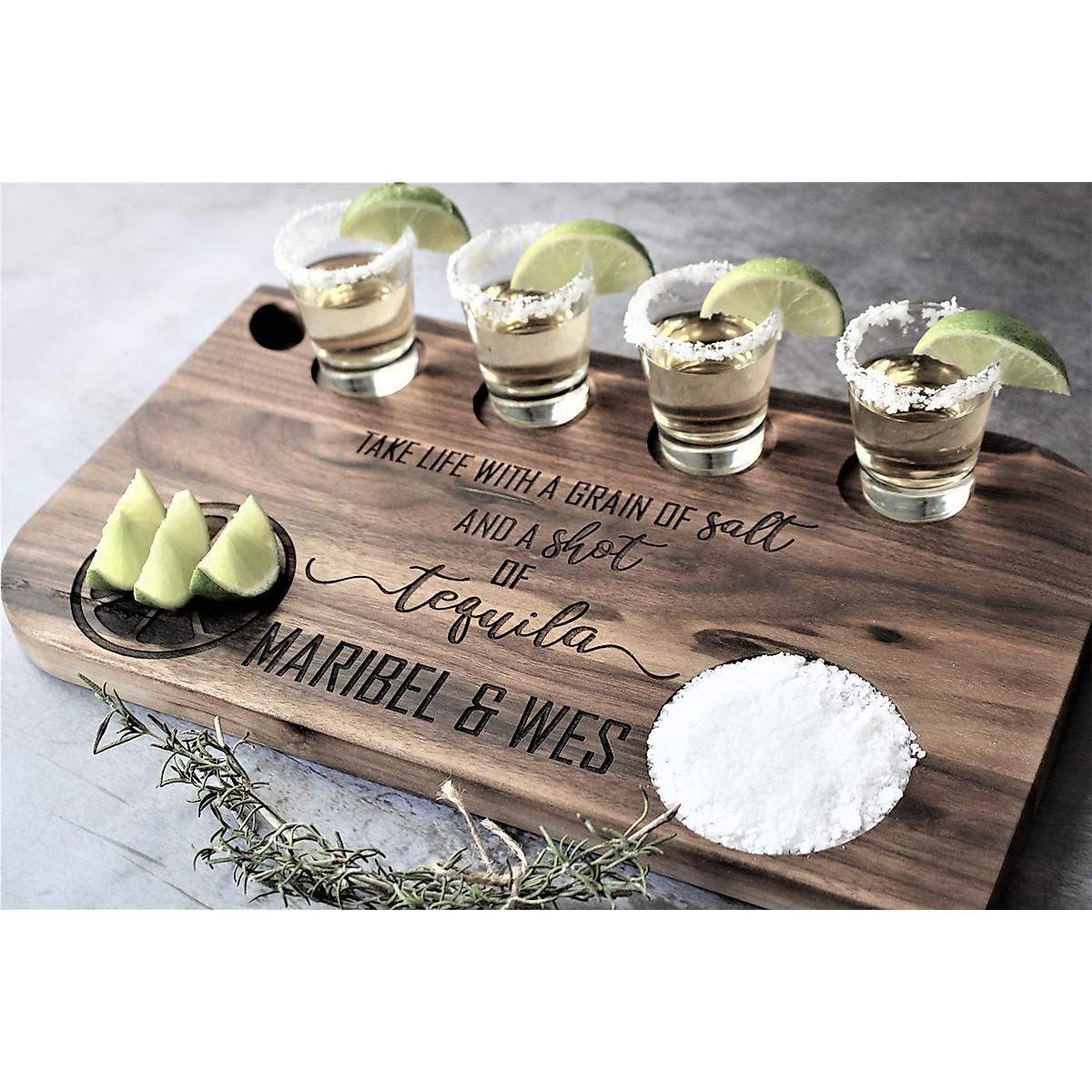 Personalized Tequila Wood Flight Cutting Charcuterie Board for Birthday Fathers Day Mothers Day Wedding Bridal Shower Engagement Gift (Walnut)