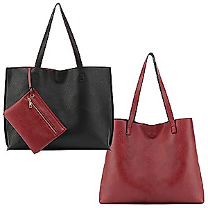 Scarleton Leather Tote Bag for Women, Womens Purses and Handbags, Reversible Tote Bags for Women, Purses for Women, H18420120, Black/Burgundy