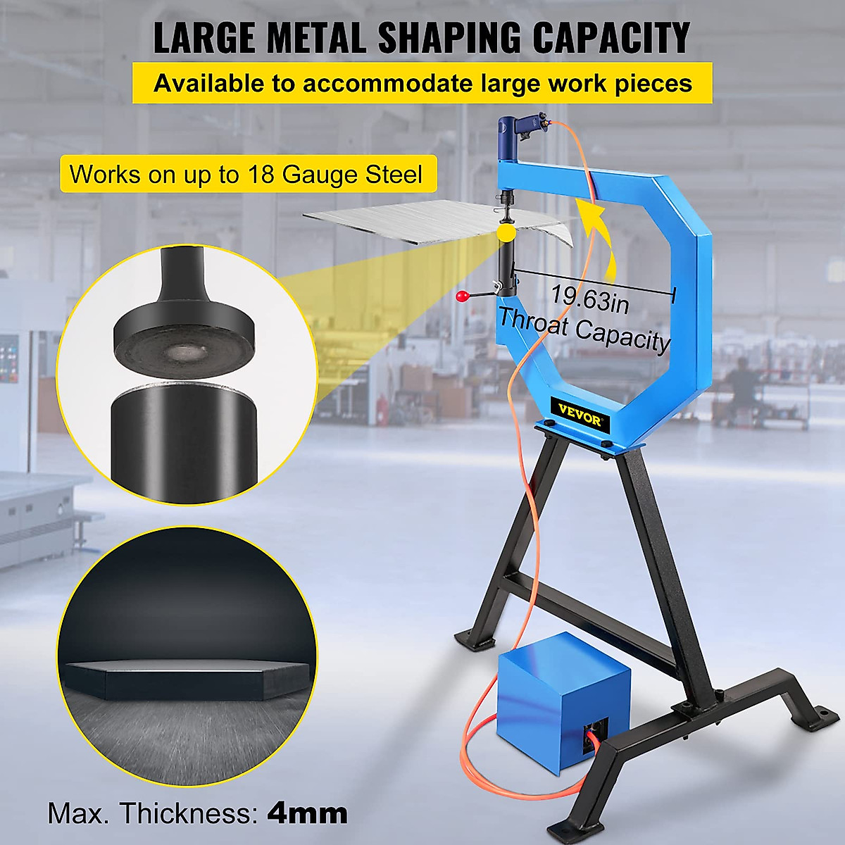 VEVOR Pneumatic Planishing Hammer, 19.63" Throat Power Hammer Blacksmithing, Planishing Hammer w/Foot Pedal & Steel Stand, 50-100PSI Air Planishing Hammer, English Wheel for Industrial Metal Shaping