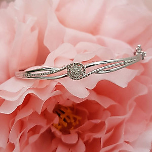 Dazzlingrock Collection 0.04 Carat (ctw) Round Cut White Diamond Ladies Twisted Bangle Bracelet, Sterling Silver