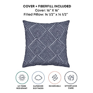 Honeycomb Indoor/Outdoor Tribal Diamond Midnight Blue Square Toss Pillow: Recycled Polyester Fill, Weather Resistant Pack of 2 Pillows for Patio Furniture: 16” x 16”