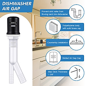 Enhon 1 Set Dishwasher Air Gap Kit, with Skirted Brass Air Gap Cap and Matching Escutcheon, Dishwasher Air Gap Replacement with Air Gap Cover (Matte Black)