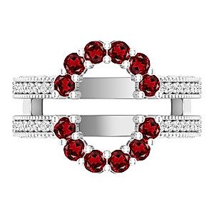 Dazzlingrock Collection Round Garnet & White Diamond Women Enhancer Guard Double Wedding Ring, Sterling Silver, Size 7
