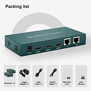 HDMI Extender Splitter 1x2 with IR, UHD 1080P@60Hz, Extending 165ft (50m) Length Transmission Over CAT5e/CAT6/CAT7 Cable, 2 Channel Transmission with 2 HDMI Loop Out