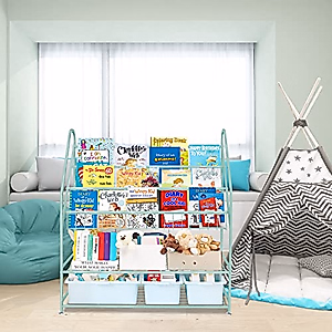 aboxoo Metal Kids Bookshelf Green Freestanding for Children Room 32 in Toy Organizer Large White Stable Bookcase Bookstore Living Room Bed Room Library Book Unit Storage
