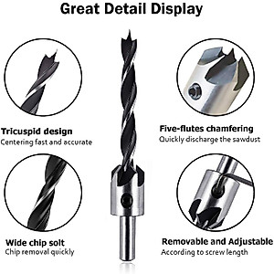 Countersink Drill Bit, Golden^Li 7 PCS 3-10mm HSS Woodworking Drill Bits Set Chamfering Counter Bits with One Hex-Key, Adjustable Carpentry Reamer Plated Perfect for Plastic Metal Wood DIY