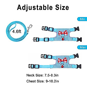 Filhome Small Pet Harness Vest and Leash Set with Bowknot and Bell Decor Chest Strap Harness Adjustable Soft Breathable for Outdoor Walking Guinea Pigs, Ferret, Chinchilla(Blue)