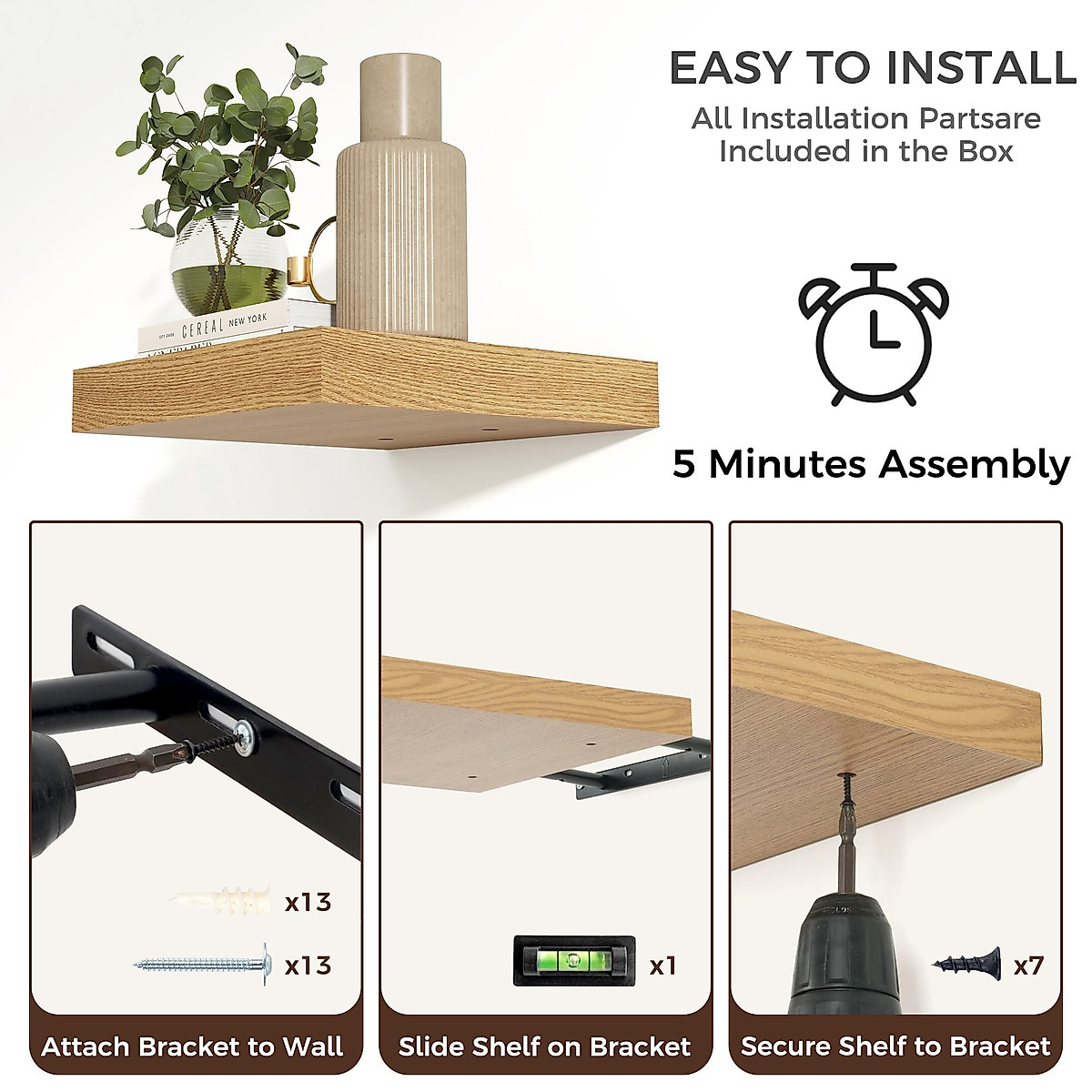 Floating Shelves for Wall, 3 Small Wall Mounted Shelves with Invisible Brackets, Square Wood Floating Wall Shelf Shelves for Living Room, Bedroom, Kitchen, Bathroom Decor (Oak, 12" W x 12" D x 1.3" H)