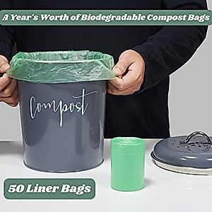 Compost Tumbler, Kitchen Compost Bin Countertop, Indoor Compost Bin Kitchen, Compost Bucket Kitchen, Compost Bins, Compost Caddy, Counter Food Composter for Kitchen, Dark Gray Charcoal Compost Keeper