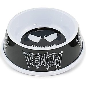 Buckle-Down Dog Food Bowl Venom Face Icon Text Black Grays White 16 Ounces, 8.2" x 8.2", (PBWL1-MLM-7.5-VNM)