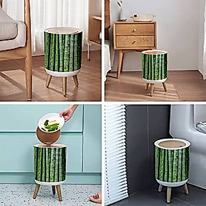 LGCZNWDFHTZ Small Trash Can with Lid for Bathroom Kitchen Office Diaper Deep Green Bamboo Forest Closeup Bedroom Garbage Trash Bin Dog Proof Waste Basket Cute Decorative
