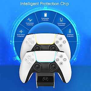 Charging Station for PS5 Wireless Controller, with Rocker Cap, Upgraded Fast Charger Dock for PS5, Compatible with PlayStation 5 Charger Adapter, Wireless Controller Charging Dock, White