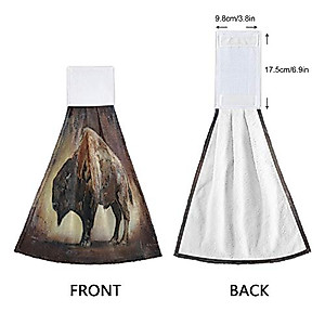 ATTX Set of 2 Standing Side View Bison Oil Painting Hanging Tie Towels Absorbent Soft Coral Velvet Kitchen Hand Towel Dish Wipe Cloth for Kitchen Bathroom