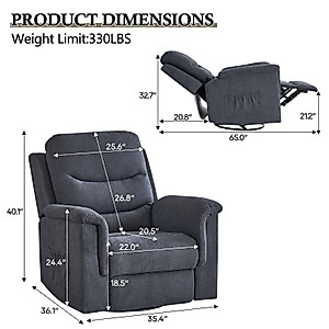 Swivel Rocker Recliner, Swivel Rocker Recliner Chairs for Adults, Manual Rocking Recliner Chair, 360 Degree Swivel Glider Recliner Chair, Overstuffed Manual Rocking Recliner for Living Room