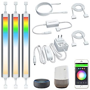 Smart Under Cabinet Lighting Strip Lights White and Multi Color Work With Amazon Alexa Google Home Dimmable for Show Case, TV Back Lights, Kitchen Counter, Book Case, Under Bed (3 Lights Bar kit)