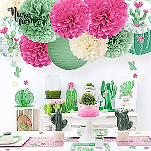 NICROHOME Baby Shower Decorations, 12PCS Green Cactus Hanging Tissue Pom Poms Paper Lanterns Confetti 50G for Rustic Wedding Decor Baby Shower Engagement Birthday