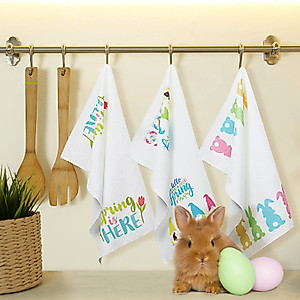 Breling 4 Pieces Easter Kitchen Towels 23.6 x 15.7 inches Easter Bunny Eggs Rabbit Hand Towels Spring Happy Easter Gnomes Kitchen Towels Holiday Cloth Dish Towels for Cooking Baking