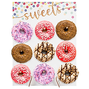 GSM Brands Donut Wall Display Stand, Reusable Pegboard Decoration for Tabletop Holds 9 Donuts, Birthday, Shower, Special (10.63 x 13.78)