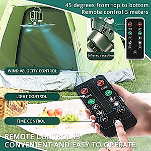 Hssio Camping Fan with LED Light, 7500mAh Rechargeable Portable Ceiling Fan with Remote Control, Tent Fan with 3-Speed Adjustable & Detachable Fan Blades for Outdoor