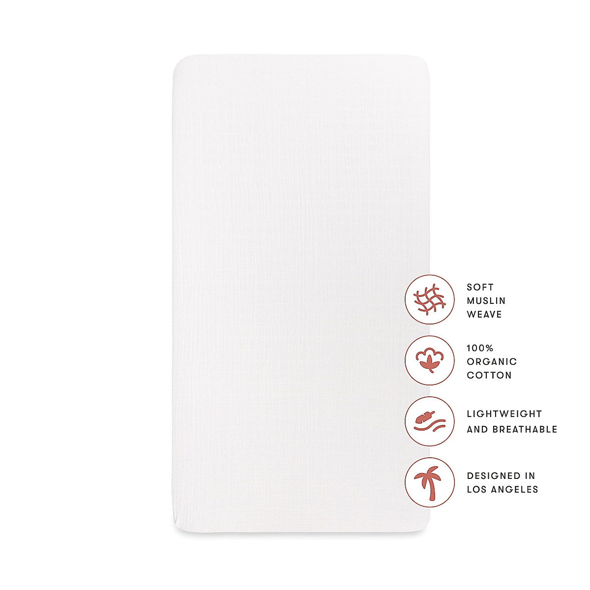 Babyletto 100% Organic Cotton Mini Crib Sheet, GOTS-Certified, Fitted 360°, Ultra-Soft and Breathable Muslin - Plain White