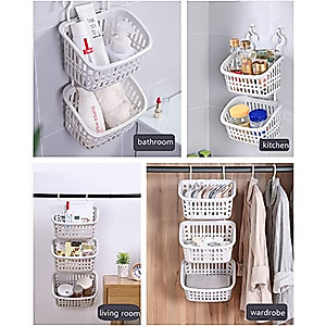 Doitxue 3PCS Plastic Hanging Baskets for Shower, Hanging Basket Organizer with Hooks, Rectangle 8.5Inches Small Hanging Storage Basket (Grey)