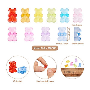 FASHEWELRY 200pcs Clear Acrylic Bear Beads Mixed Color Transparent Gummy Bear Spacer Beads Mini Cute Bear Loose Beads Bulk for Bracelet Necklace Earring Jewelry Making