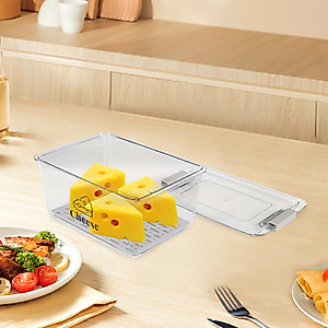 Yomjarl Cheese Container Airtight with Draining Basket Cream Cheese Sliced Cheese Box with Lid Cheese Saver for Fridge Cheese Keeper Cream Block Shredded Cheese Storage Box Saver Clear